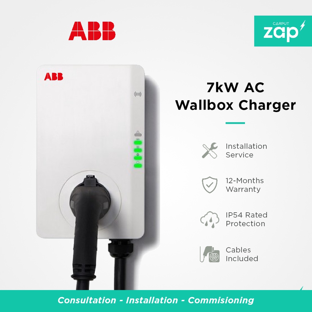 Sạc ô tô điện treo tường 7.4kW ABB Terra AC 32 A, Type 2 cáp 5m, Wifi ...